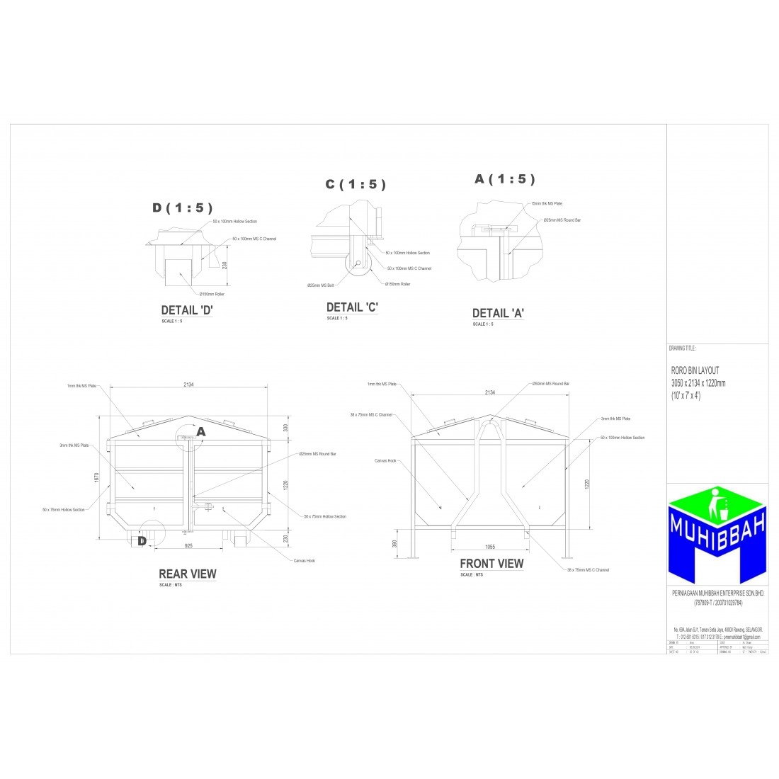 Muhibbah Roll-On Roll-Off bin (RORO), Armroll Bin with Cover - Brand New